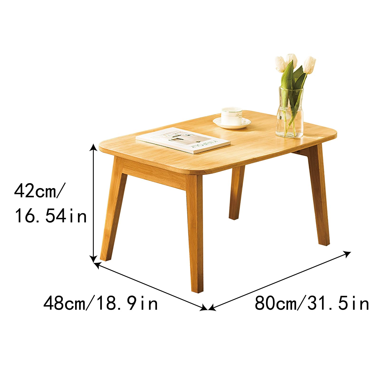 Baveke Coffee Table Foldable Bamboo Mid Century Desk TV Stand with Open Storage Shelf Center Table for Living Room Furniture RV No Assembly, Natural (31.5 in)