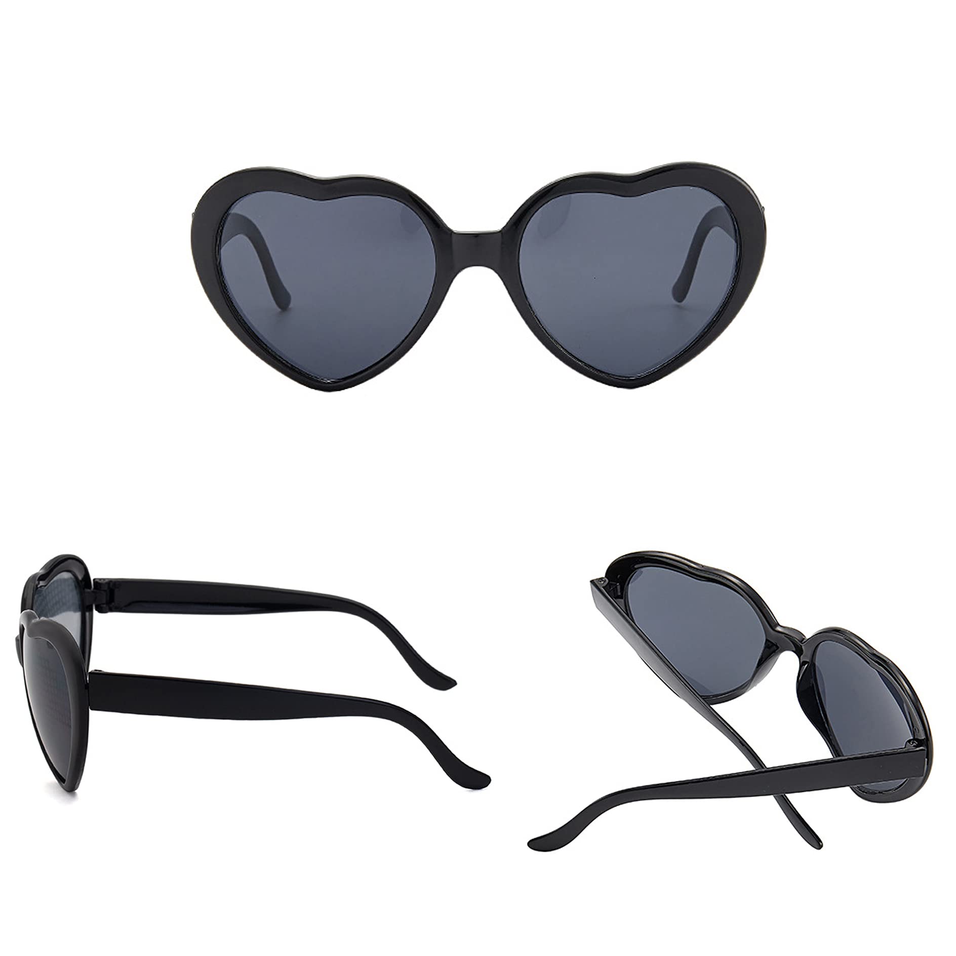 Aeergured Heart Shaped Sunglasses, EDM Festival Light Changing Eyewear Heart Effect Diffraction Glasses for Women Men