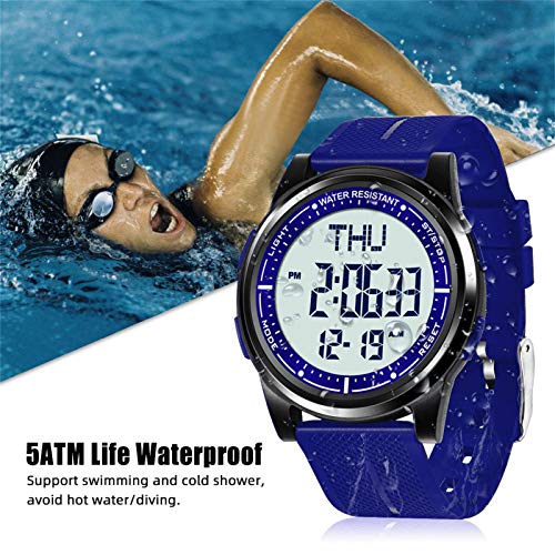 Beeasy Mens Digital Watch Waterproof with Alarm Stopwatch Countdown Timer Dual Time, 12/24 Hours Thin Digital Wrist Watches for Men Women, Blue