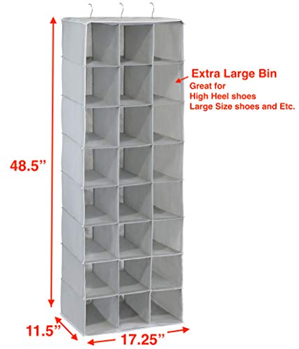 Simple Houseware 24 Section Hanging Shoe Shelves Closet Organizer, Gray