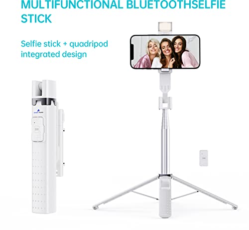 Ambertronix 40β Selfie Stick Tripod Quadrapod, Onboard Light, Wireless Bluetooth Remote, Extendable, Stainless Steel, 3 Light Modes, 9 Brightness Levels, Compatible with All iPhone & Android Devices