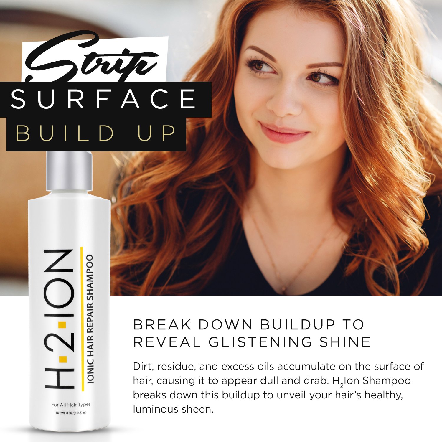H2 Ion Hair Repair Shampoo -- Thermal Activated Ionic Shampoo for Damaged Hair -- Deep Clean - Lock in Moisture - Restore Shine Body & Bounce - Protect from Heat Styling - Seal Split Ends (8 oz)