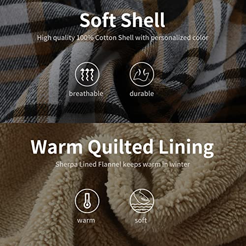 Derbars Men's Sherpa Lined Winter Jackets Warm Camp Hooded Flannel Shirt for Men Khaki Medium