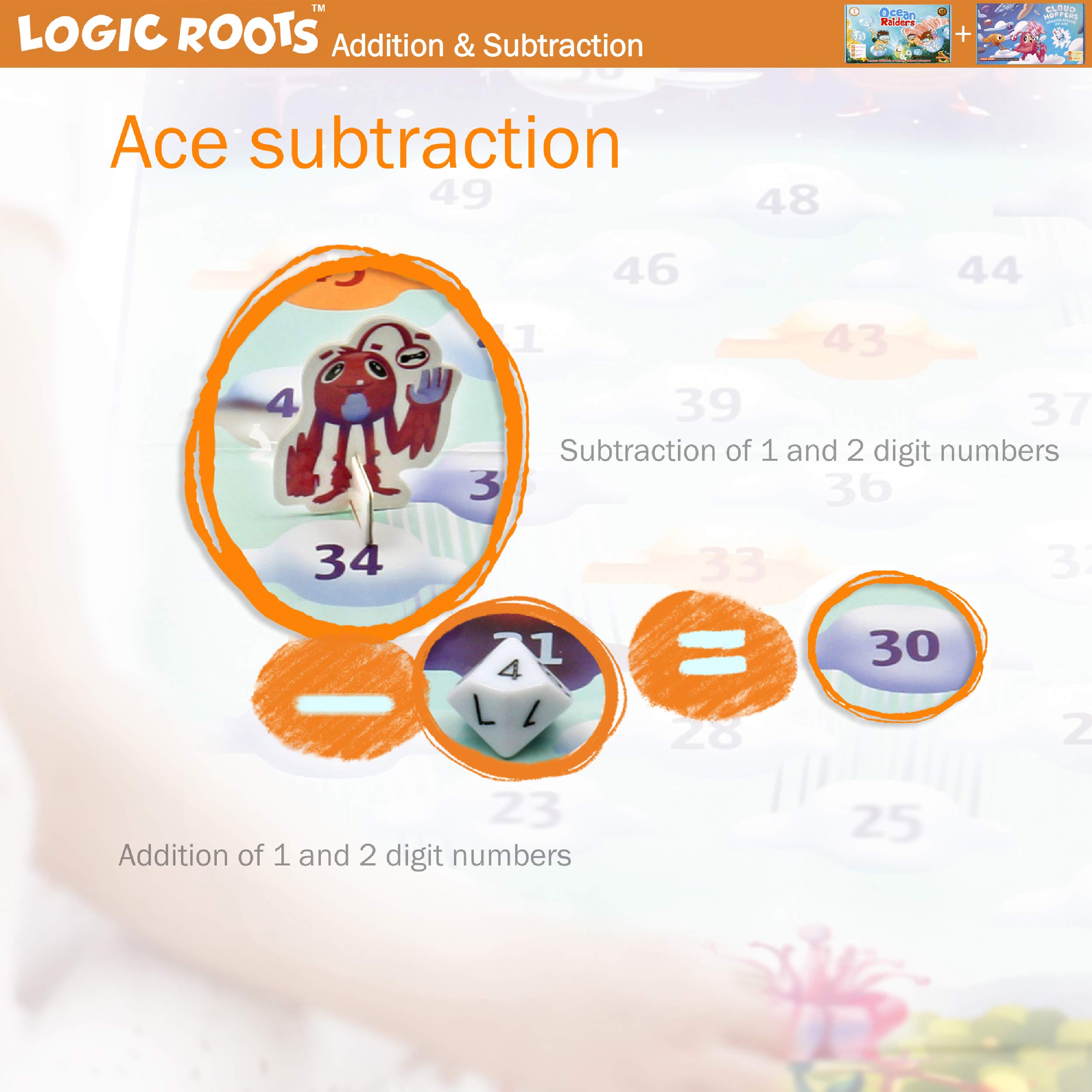 Logic Roots Addition and Subtraction Games - Pack of 2, Ocean Raiders and Cloud Hoppers, Math Board Games & STEM Toys for 6-8 Year Olds, Educational Gift for Kids, Homeschoolers, Kindergarten and Up