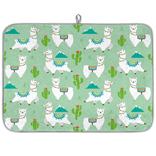 Classic Llama Dish Drying Mat for Kitchen Counter Absorbent Microfiber Dishes Drainer Mat Non-Slip Dish Draining Mat Fast Dry Kitchen Accessories Pad 16x18 inch