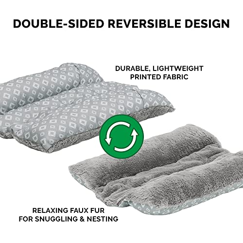 Furhaven Cat Bed for Indoor Cats, Washable w/ Removable Bolsters, For Pets Up to 9 lbs - Plush & Diamond Print Cuddle Loaf Mat - Gray, Small