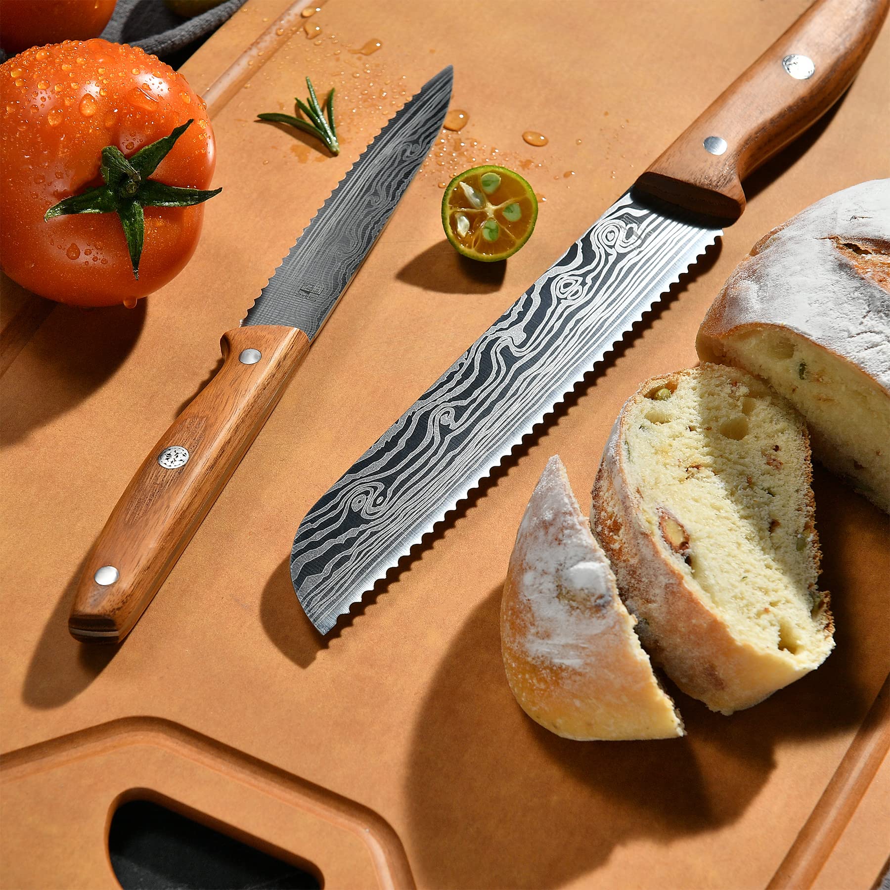 EUNA 6 Pieces Knife Set with Ergonomic ASH Handle, Kitchen Knife with High-Carbon Stainless-Steel Blade, Chef Knife Set with Multiple Sizes for Multipurpose Cooking, Gift Box