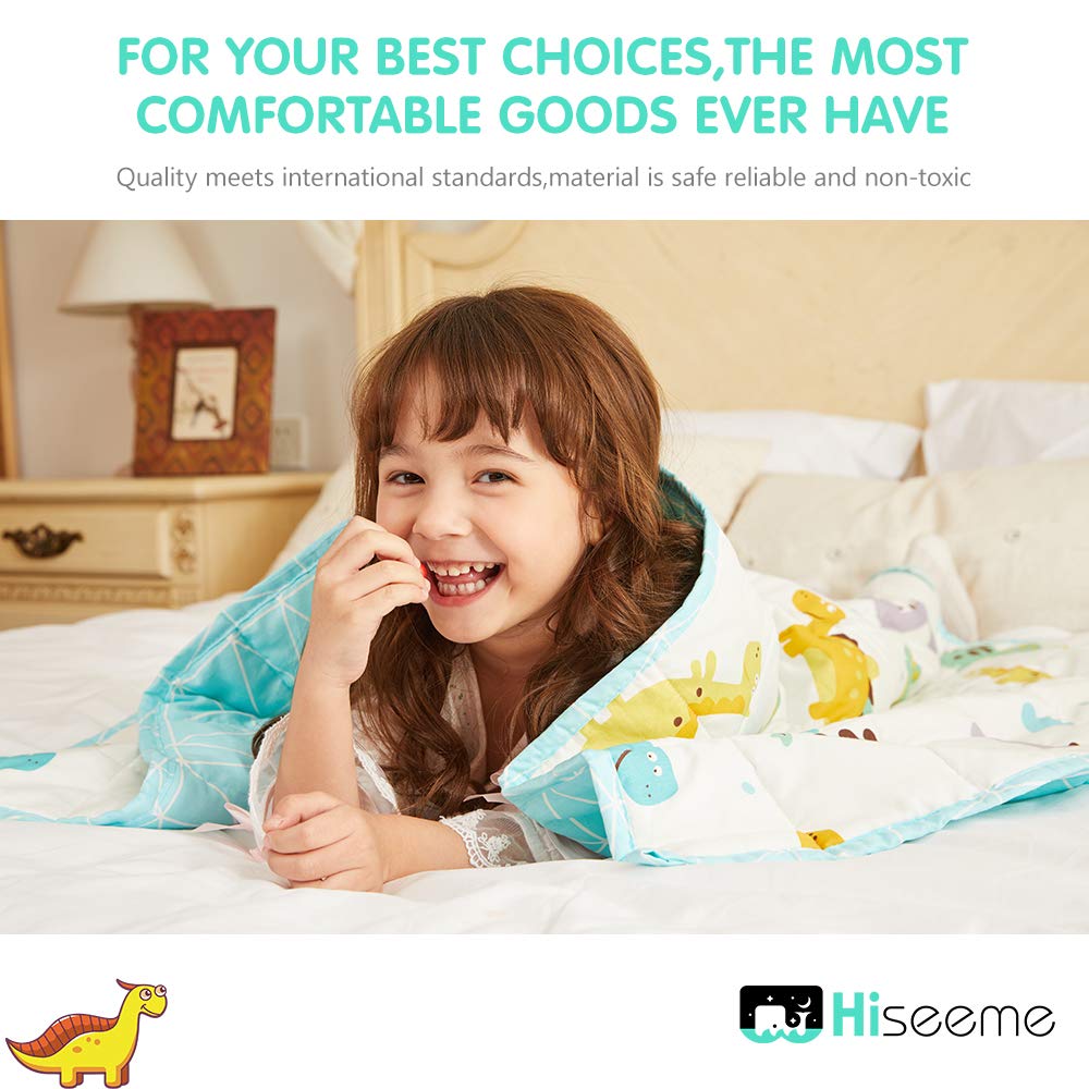 Hiseeme Weighted Blanket for (7lbs, 41''x60'', Single Size) Small Pockets - Breathable Cotton with Glass Beads (Dinosaur)