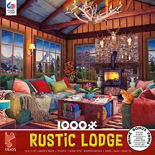 Ceaco - Rustic Lodge - Cozy Fire - 1000 Piece Jigsaw Puzzle, 27 x 20
