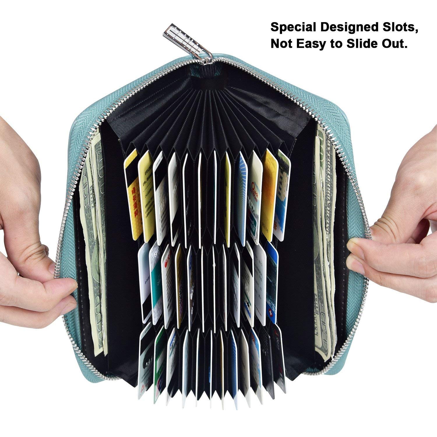 CILLA RFID Blocking 36 Credit Card Holders Women Wallet Zip Around Accordion Checkbook Wallet Large Capacity Genuine Leather Purse