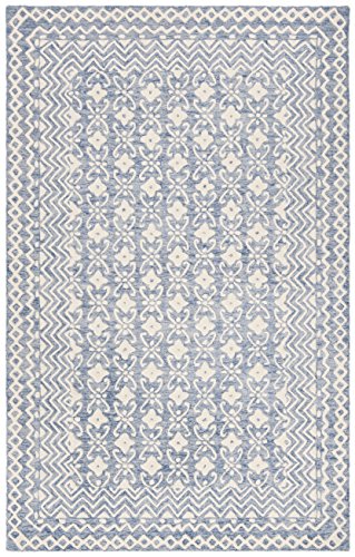 SAFAVIEH Blossom Collection 4' x 6' Blue/Ivory BLM114M Handmade Premium Wool Area Rug