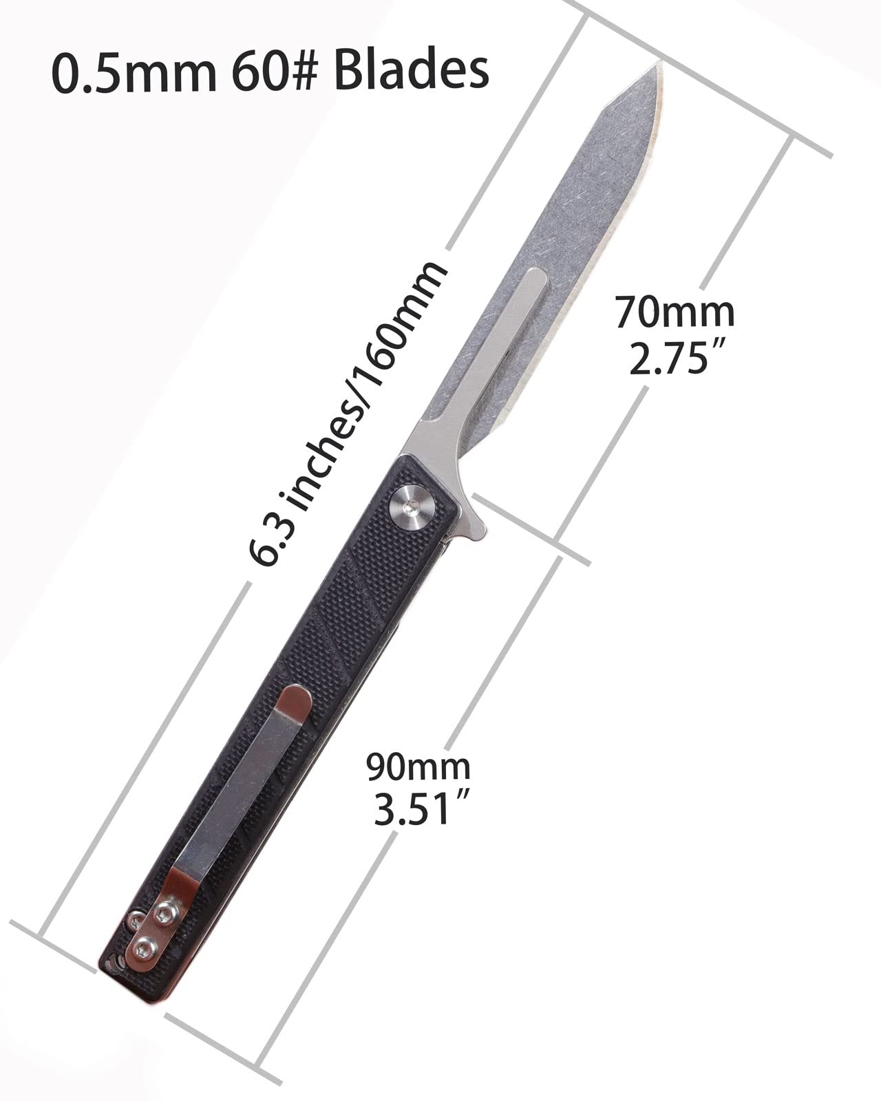 ainhue A35 Small Flipper Folding Pocket Scalpel Knife with 5pcs #60 Replaceable Blade, Black Texture G10 Handle with Liner Lock Pocket Clip, Utility Compact EDC Knives
