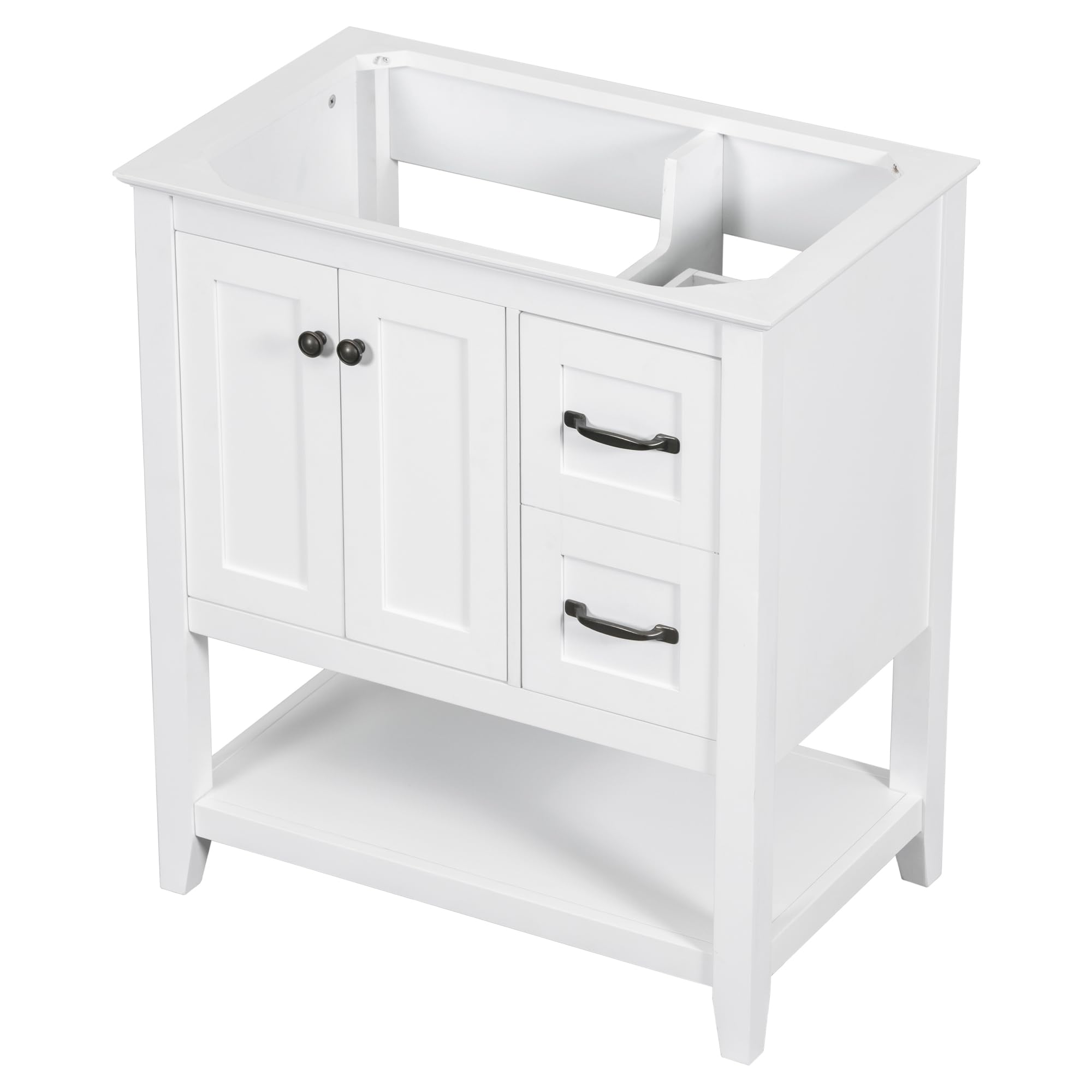 Ataucjin 30" Bathroom Vanity with Ceramic Sink Top, Solid Wood Bathroom Storage Cabinet Bath Vanity with Two Tiers Drawer and Soft Closing Doors（Delivery in Two Boxes）