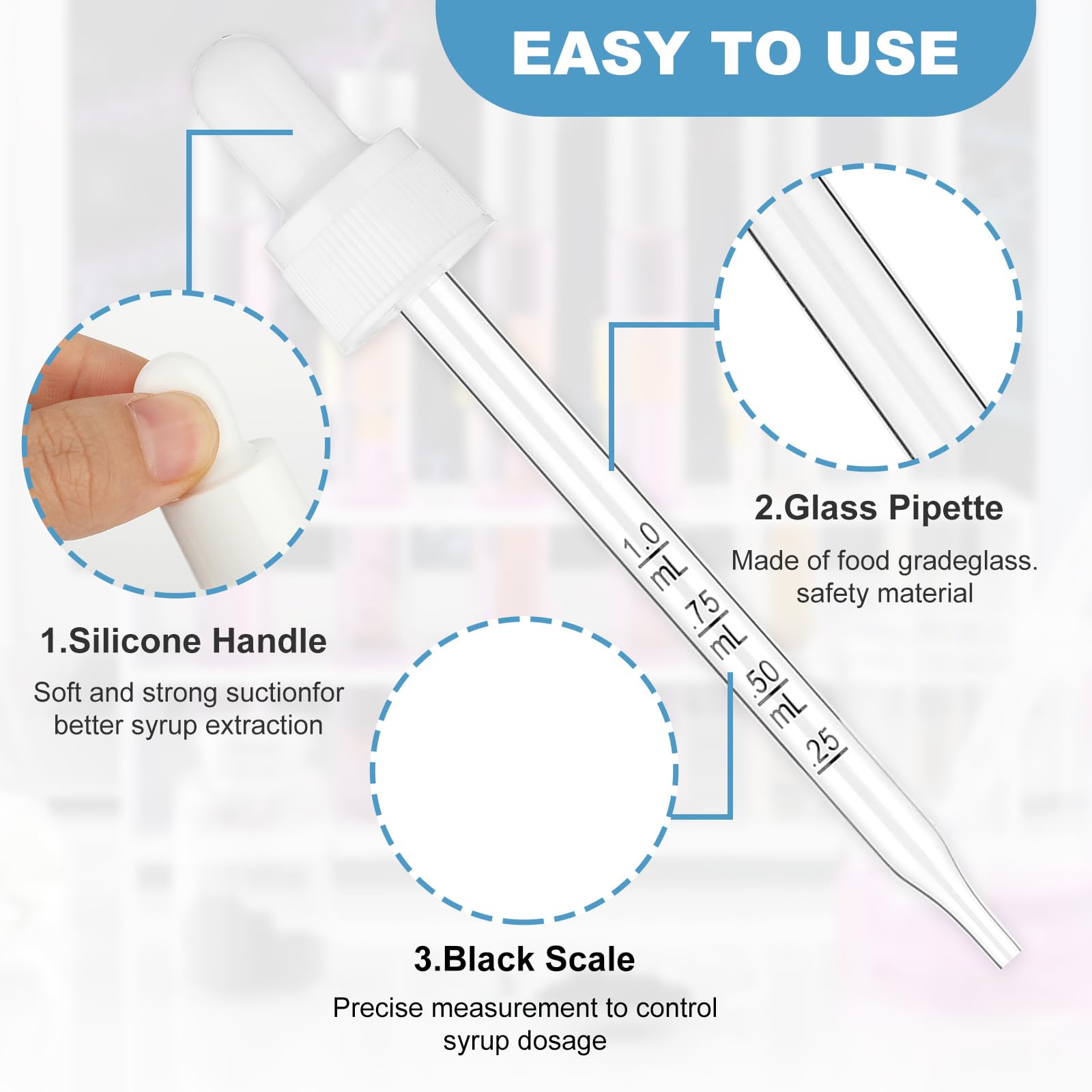 6Pcs Glass Pipette 1ml Pipettes Dropper Eye Dropper Tool Glass Dropper Eye Droppers Compatible with Soda Stream Bubly Essential Drops Liquid Pipettes Accessories