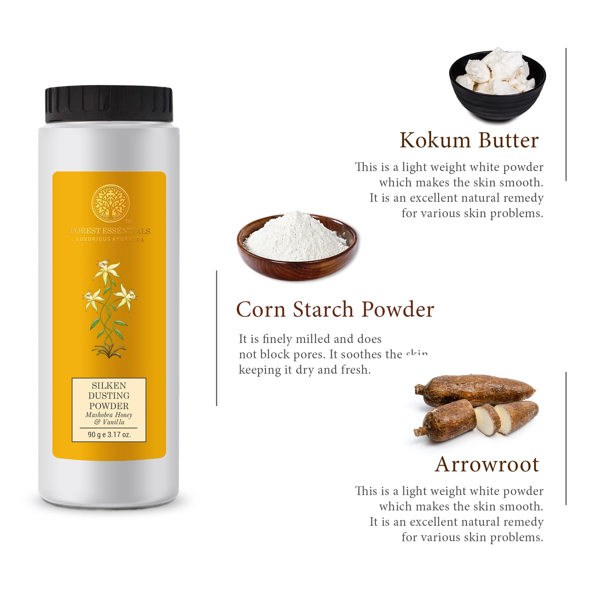 Forest Essentials Silken Dusting Powder, Mashobra Honey and Vanilla, 100g