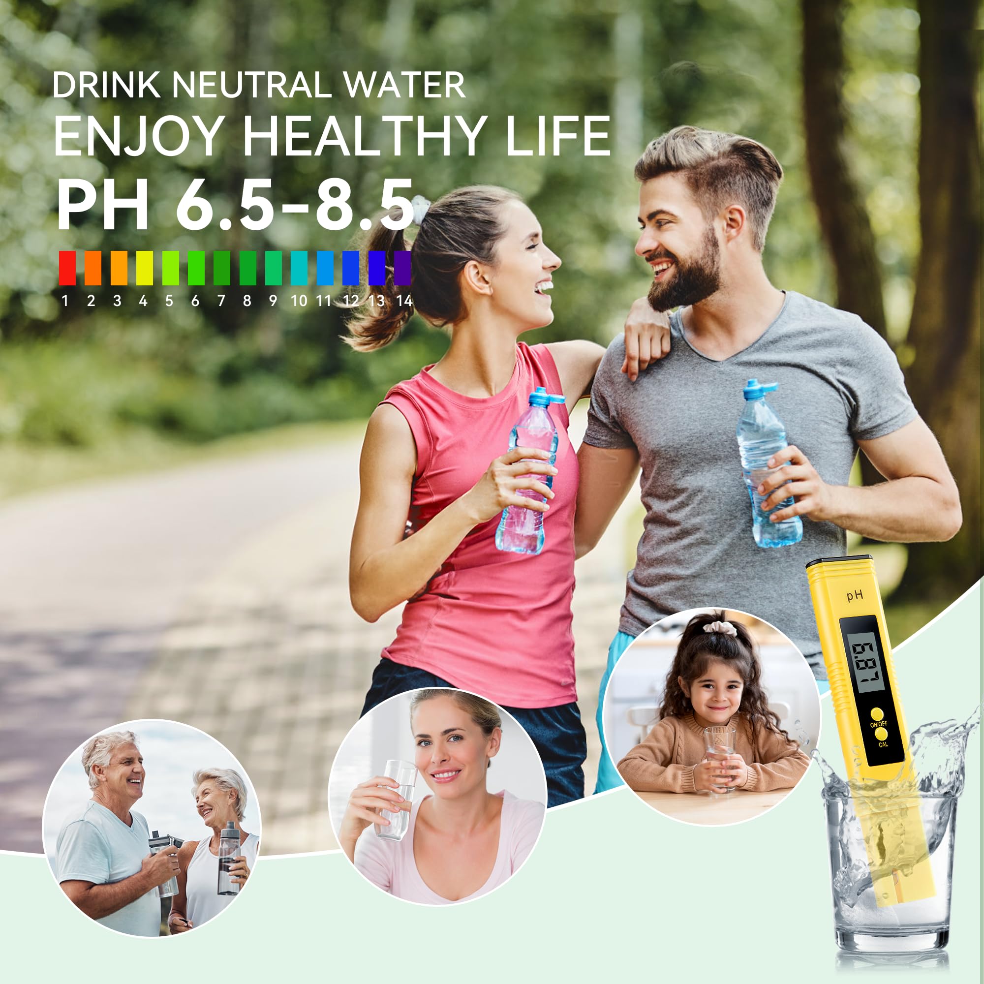 HEYAXA Digital PH Meter for Water, 0.01 PH High Accuracy Pen Type PH Tester for Household Drinking Water, Aquariums, Swimming Pools, PH Range 0-14(Yellow)
