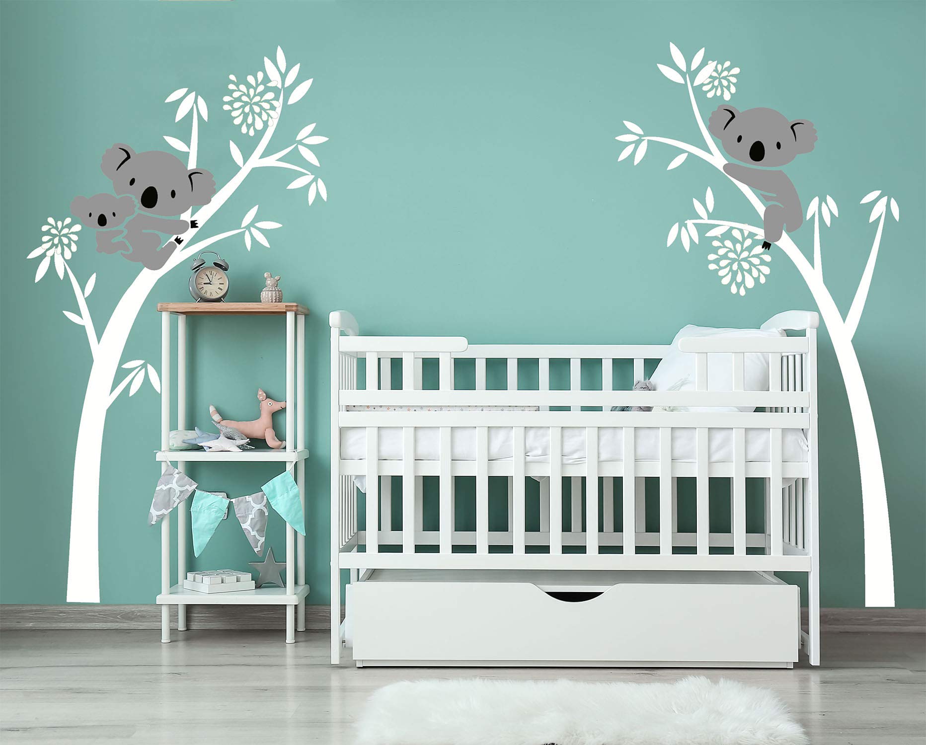 LUCKKYY Three Koalas Tree Branches Wall Decal Wall Sticker Baby Nursery Decor Kids Room Decoration (White)