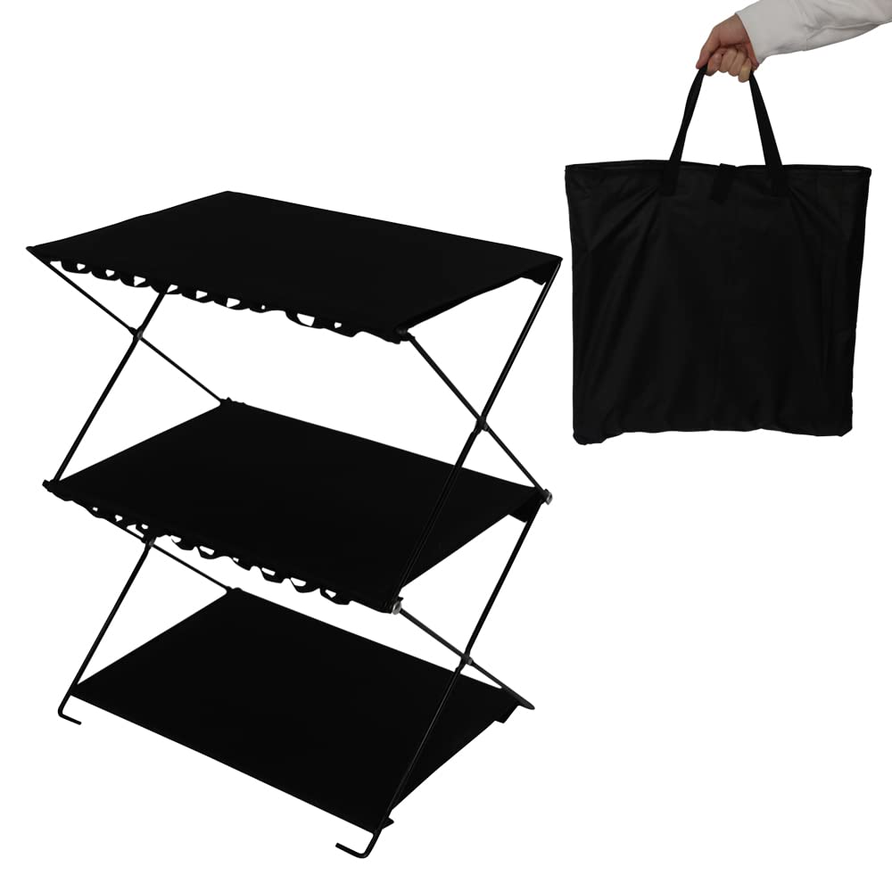 TIYASTUN Folding Shelf Storage Rack, 3-Tier Storage Shelf Racks and Shelving Organizer for Kitchen Camping Picnic BBQ Indoor Outdoor