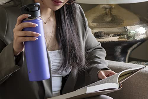 Cylindro Water Bottle, Triple-Layer Stainless Steel - 3 Lids, Vacuum Double Walled Copper Lined, BPA Free, w/ Silicone Boot, Hot & Cold - 22 Oz Veri Peri Purple