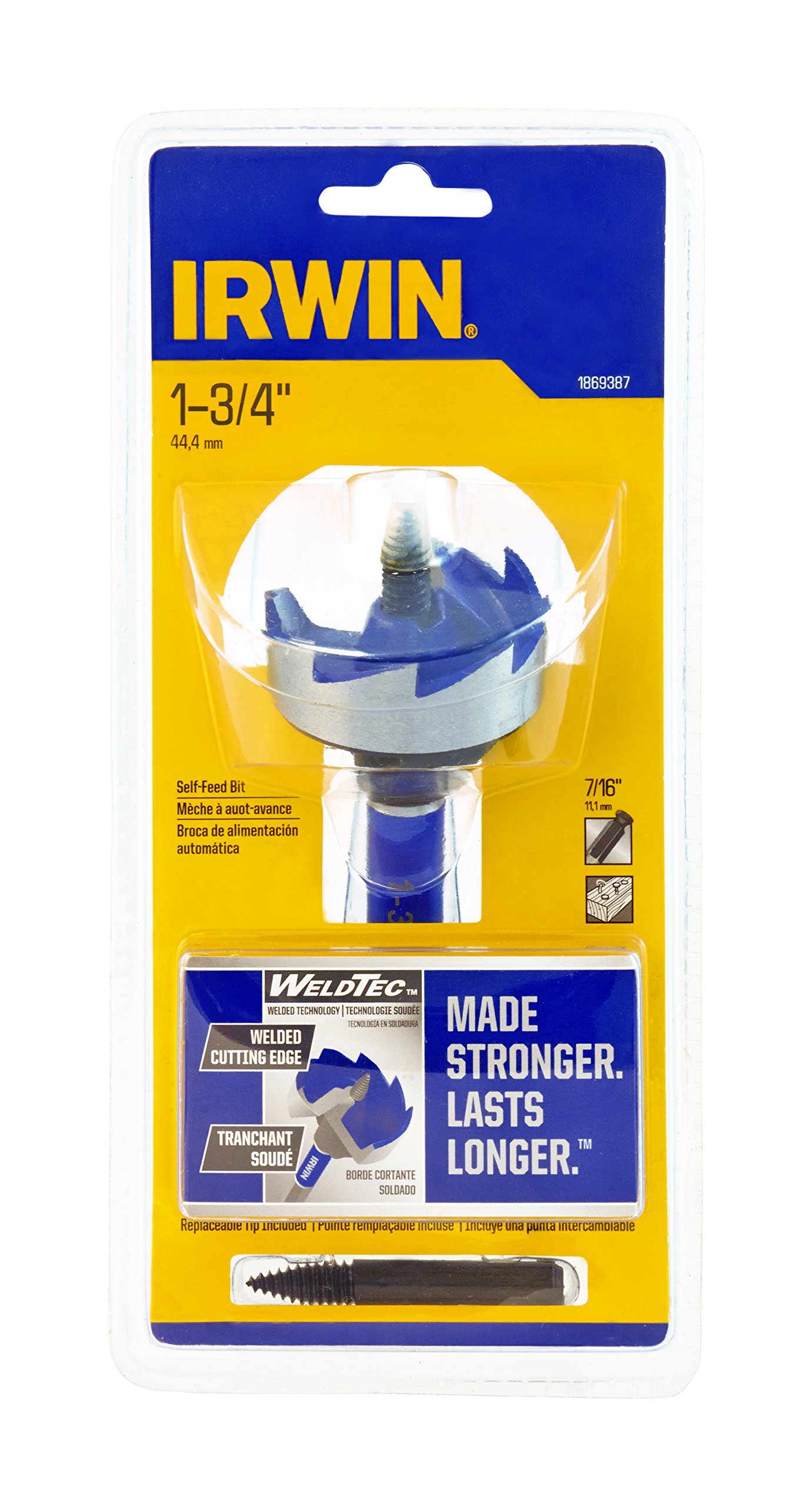 IRWIN Tools 1869387 WeldTec Self-Feed Wood Drilling Bit, 1 3/4-Inch