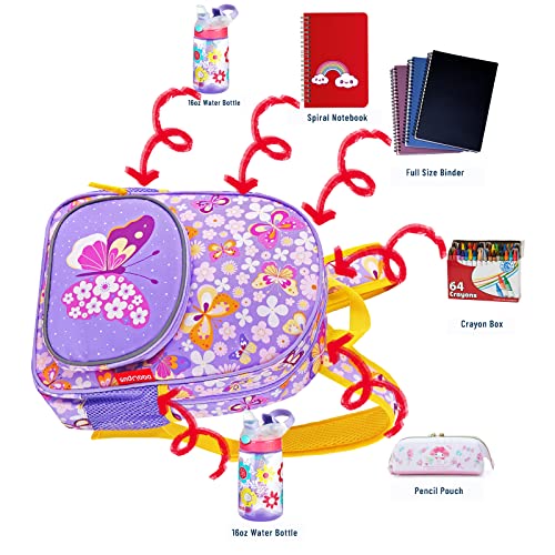 Daaupus Purple Butterfly Pattern Children's Backpack Children's Umbrella Set