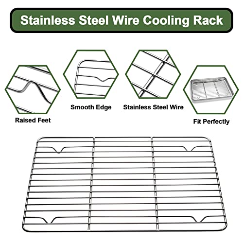 Baking Sheet Tray Cooling Rack with Silicone Mat Set, Stainless Steel Cookie Pan For Oven, Set of 9 (3 Sheets + 3 Racks Mats), Warp Resistant & Heavy Duty Easy Clean