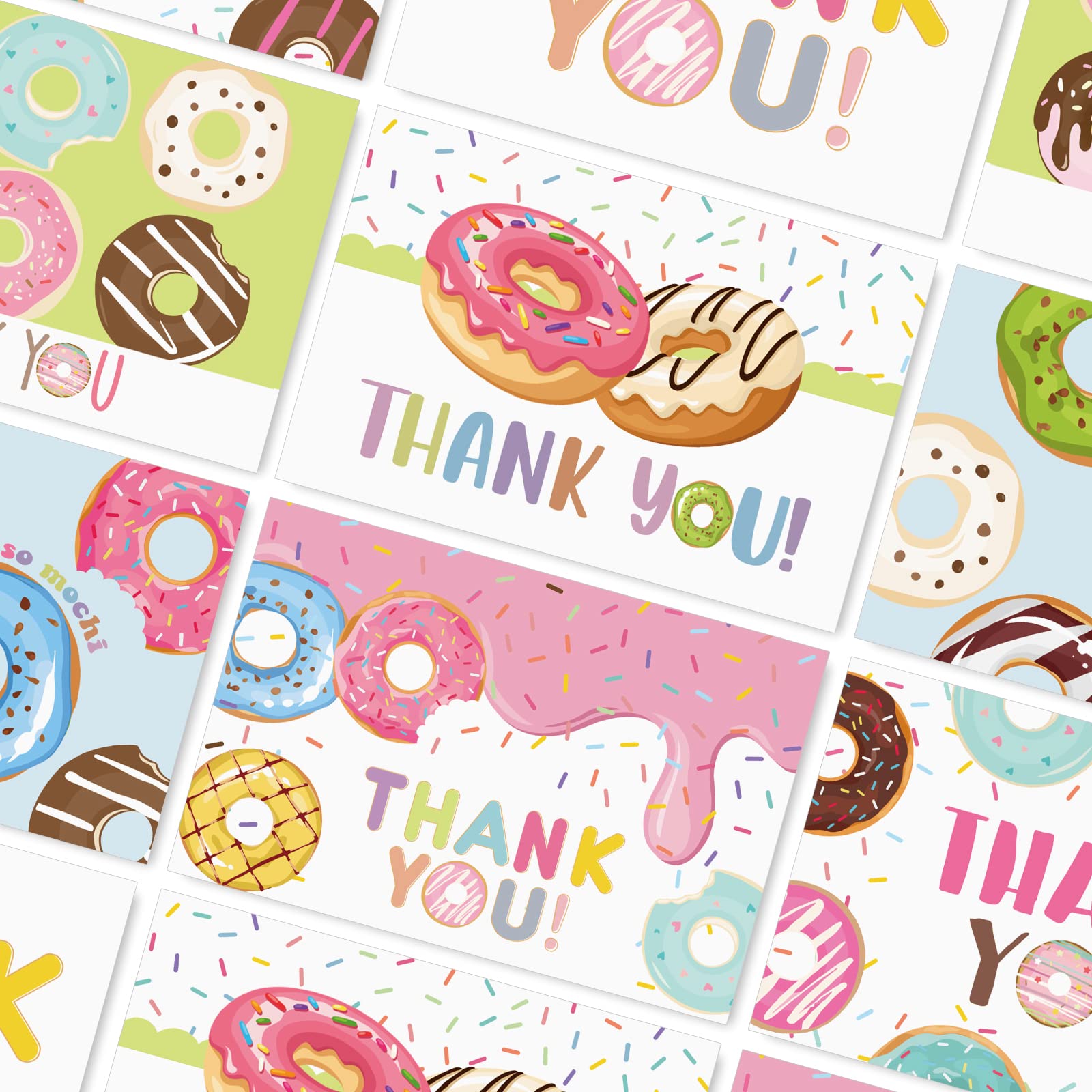 AnyDesign 36 Pack Donut Thank You Cards with Matching Seal Stickers Envelope Assorted Cartoon Doughnut Greeting Blank Note Cards for Baby Shower Wedding Birthday Party Business Stationery