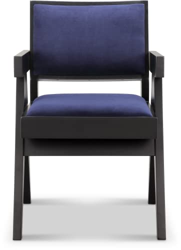 Design Guild Accent or Kitchen Modern Table-Height Dining Chair w/Natural Wooden Frame (Fully Assembled), Navy Blue Velvet/Black Armchair