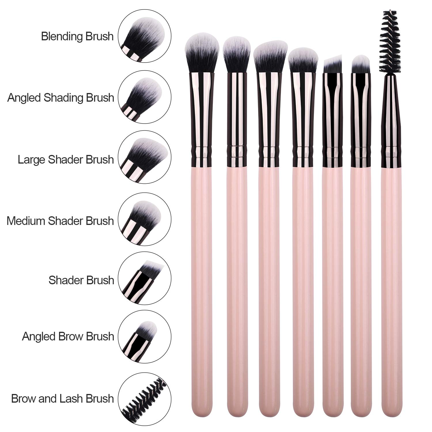 7pcs Eye Makeup Brushes Essential Pink Eyeshadow Makeup Brush Set for Eyes Blending Crease Shader Detailer Definer Eyelash Brush Make Up Brush Kit