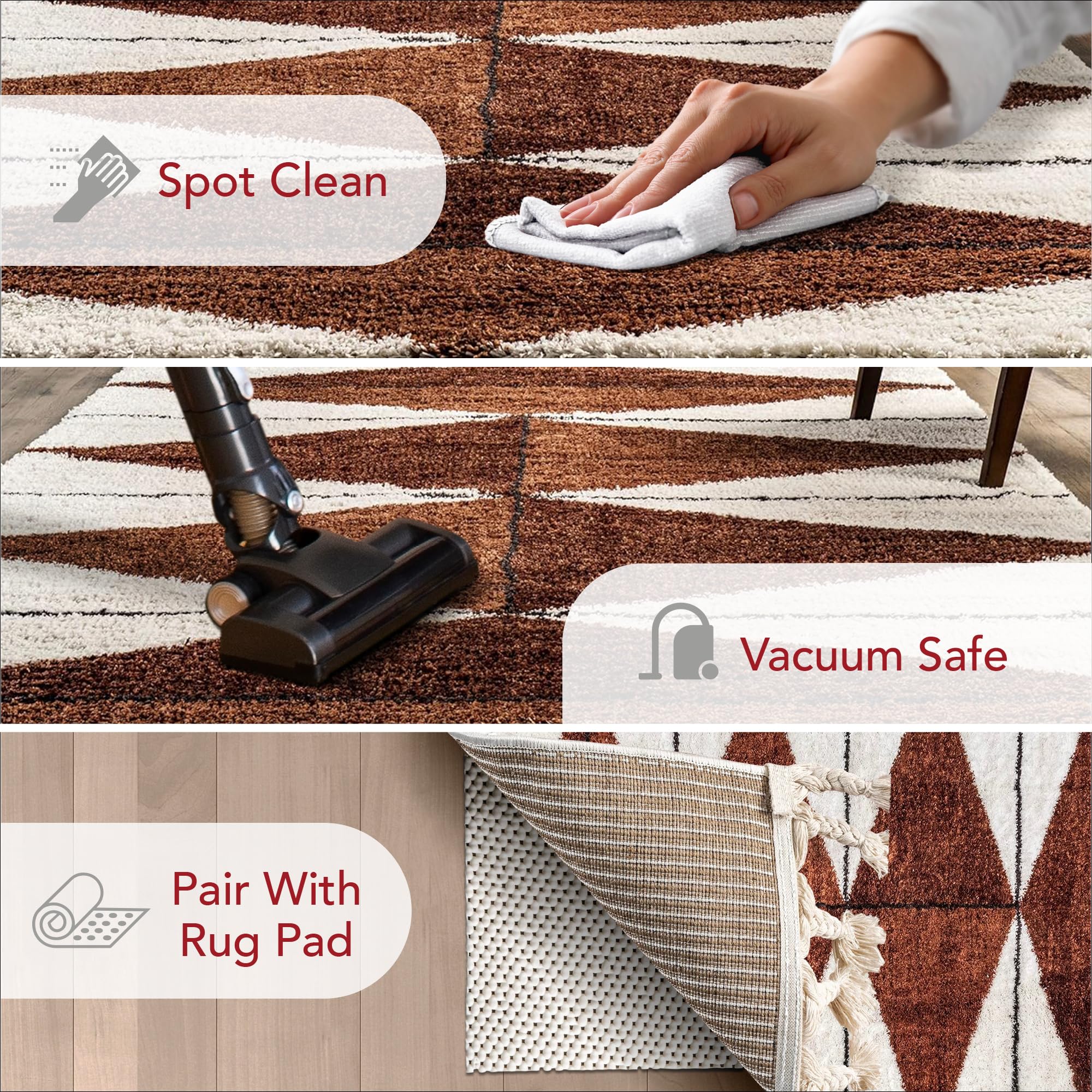 nuLOOM Kali Geometric 5x8 Shag Area Rug for Living Room Bedroom Dining Room Nursery Kitchen, Rust/Ivory