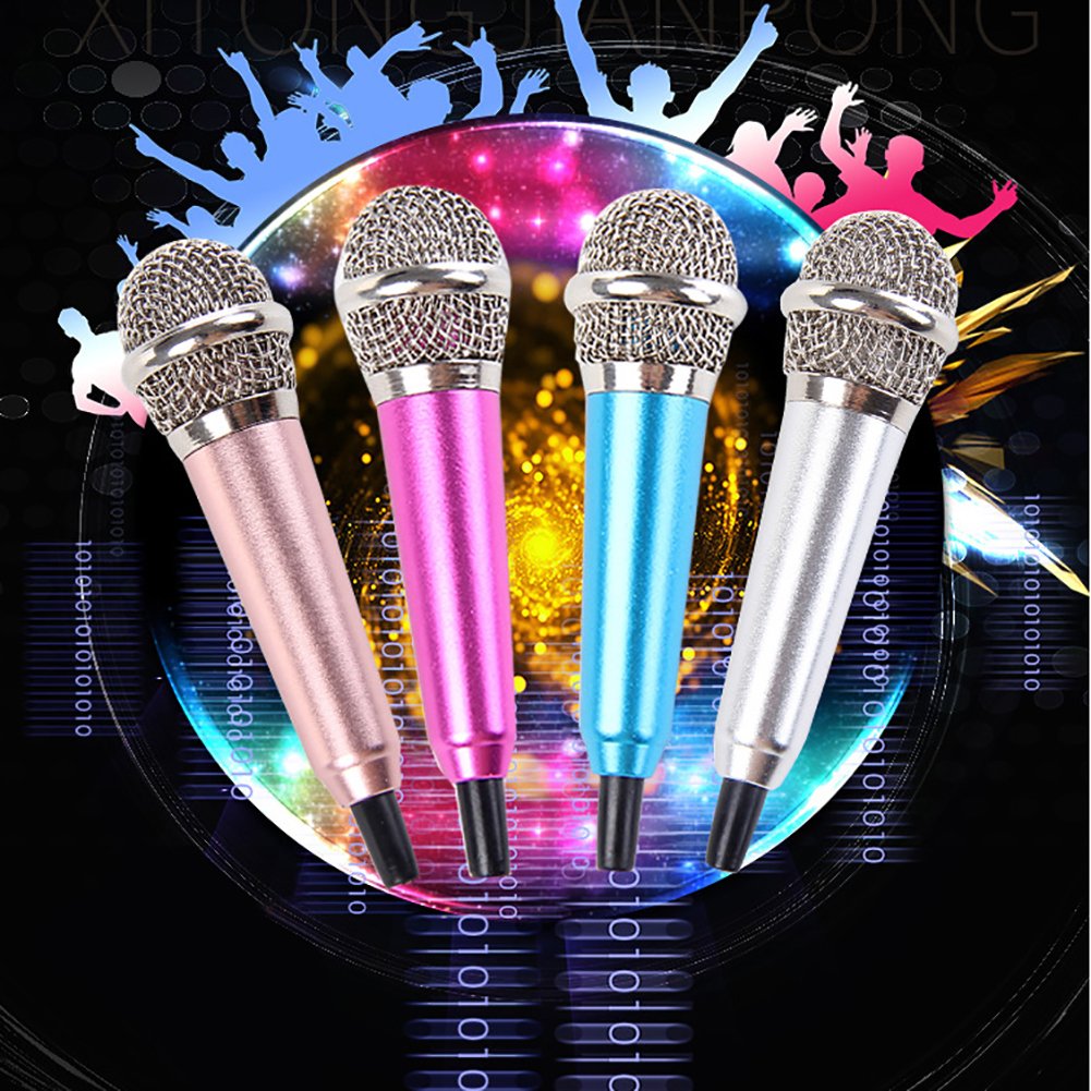 bjduck99 3.5mm Universal Wire Connect Karaoke Metallic Mini Microphone for Cell Phone PC - Silver