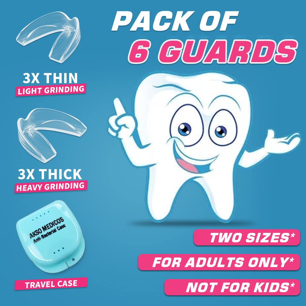AKSO MEDICOS Bruxism Mouth Guard,Teeth Whitening Mouth Tray,2 Sizes,Pack of 6 Sports Mouth Guard with Case