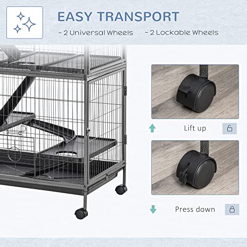 PawHut 50" H 5-Tier Small Animal Cage, Ferret Cage, Large Chinchilla Cage with Hammock Accessory Heavy-Duty Steel Wire, Small Animal Habitat with 4 Doors, Removable Tray