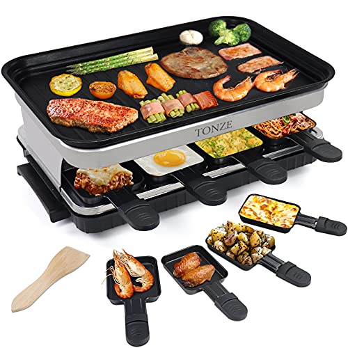 Indoor Grill Smokeless Korean BBQ Grill 2 IN 1 Griddle Electric Grill Raclette Table Grill Kitchen Appliances with 8 Mini Grill Cheese Pans Christmas Gift Removable Non-Stick Temperature Control,1500W