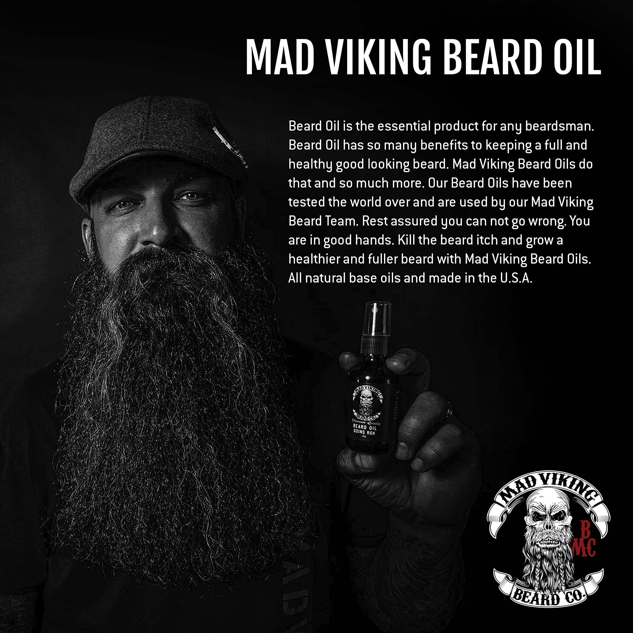Mad Viking Beard Co. Premium Beard Oil for Men - Natural Beard Softener, Conditioner, and Skin Moisturizer - Reduces Beard Itch - For Thicker Looking Beards - Made in the USA
