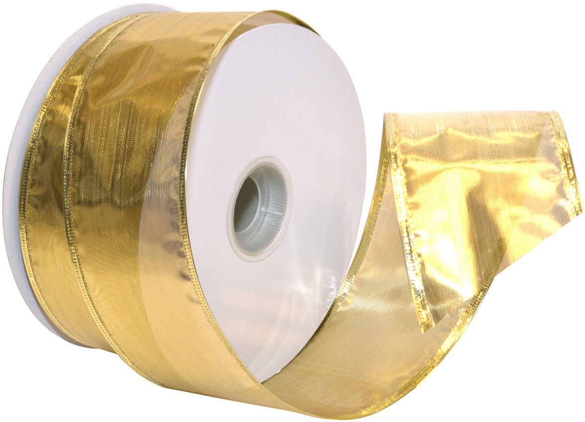 Morex Ribbon 7417.40/50 Morex Gleam 2.5" X 50 YD Wired Ribbon for Gift Wrapping, Gold, Flower Bouquet Ribbons for Crafts, Valentines, Baby Showers, Graduation Baskets, and Wedding Decorations