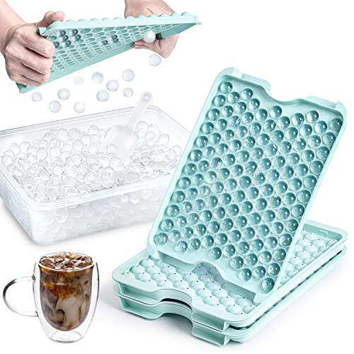 Combler Mini Ice Cube Tray with Lid and Bin, Ice Trays for Freezer 3 Pack, Upgraded 123X3 Pcs Small Round Ice Cube Trays Easy Release, Mini Ice Maker, Crushed Ice Tray for Chilling Coffee Drinks, Blue