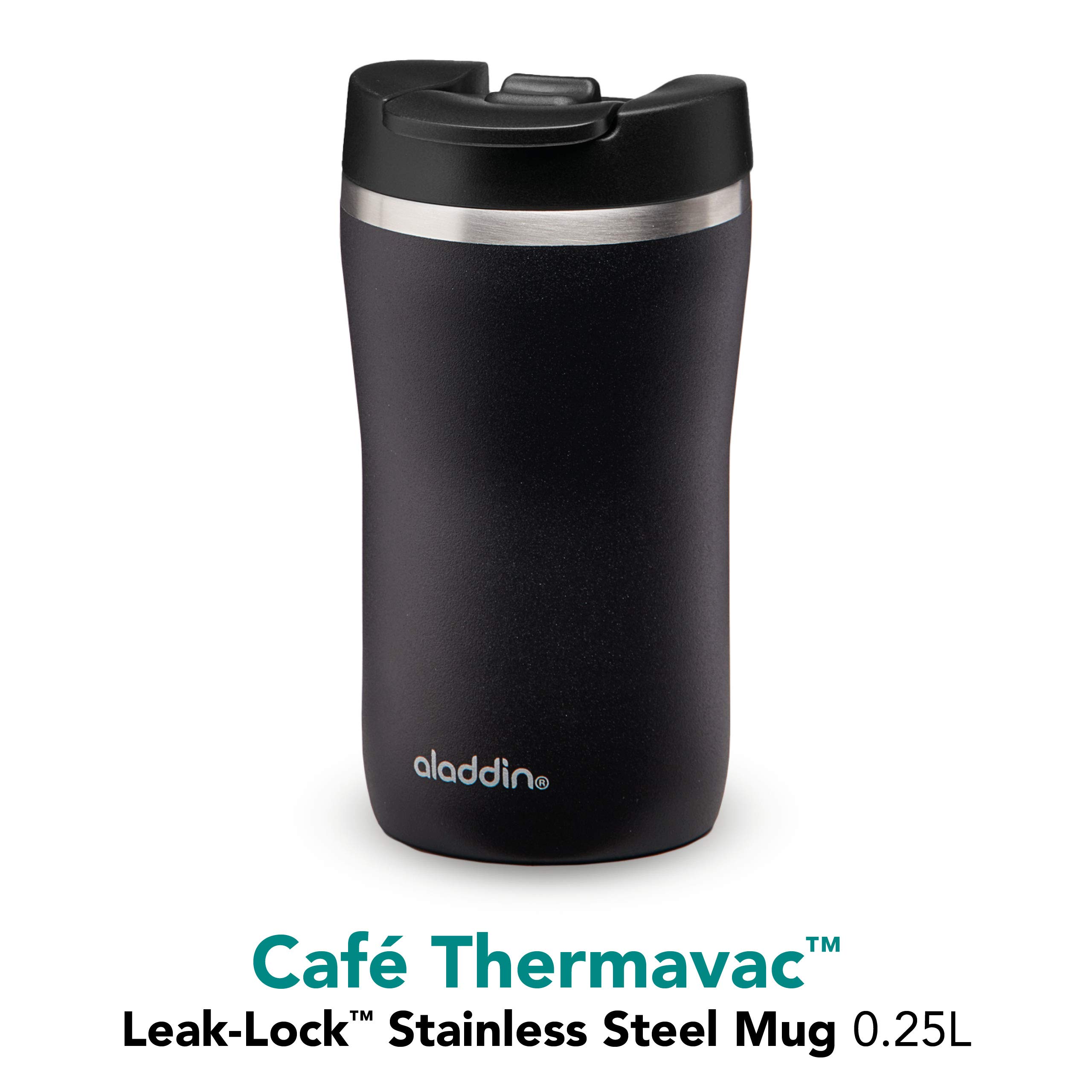 Aladdin Keeps Hot for 2.5 Hours-BPA-Free-Dishwasher Safe, Stainless Steel, Black, 0.25L