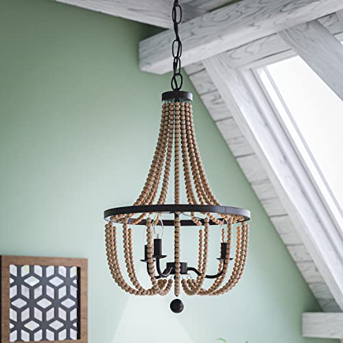 Kenroy Home Regas 3 Lt Wood Bead Chandeliers, Medium, Golden Bronze
