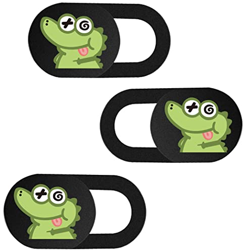 SIREG Webcam Cover Slide 0.027in Ultra Thin Web Camera Cover for Laptops Smartphone PC Tablets for Protecting Your Privacy Security (Frog-Black & 3 Pack)