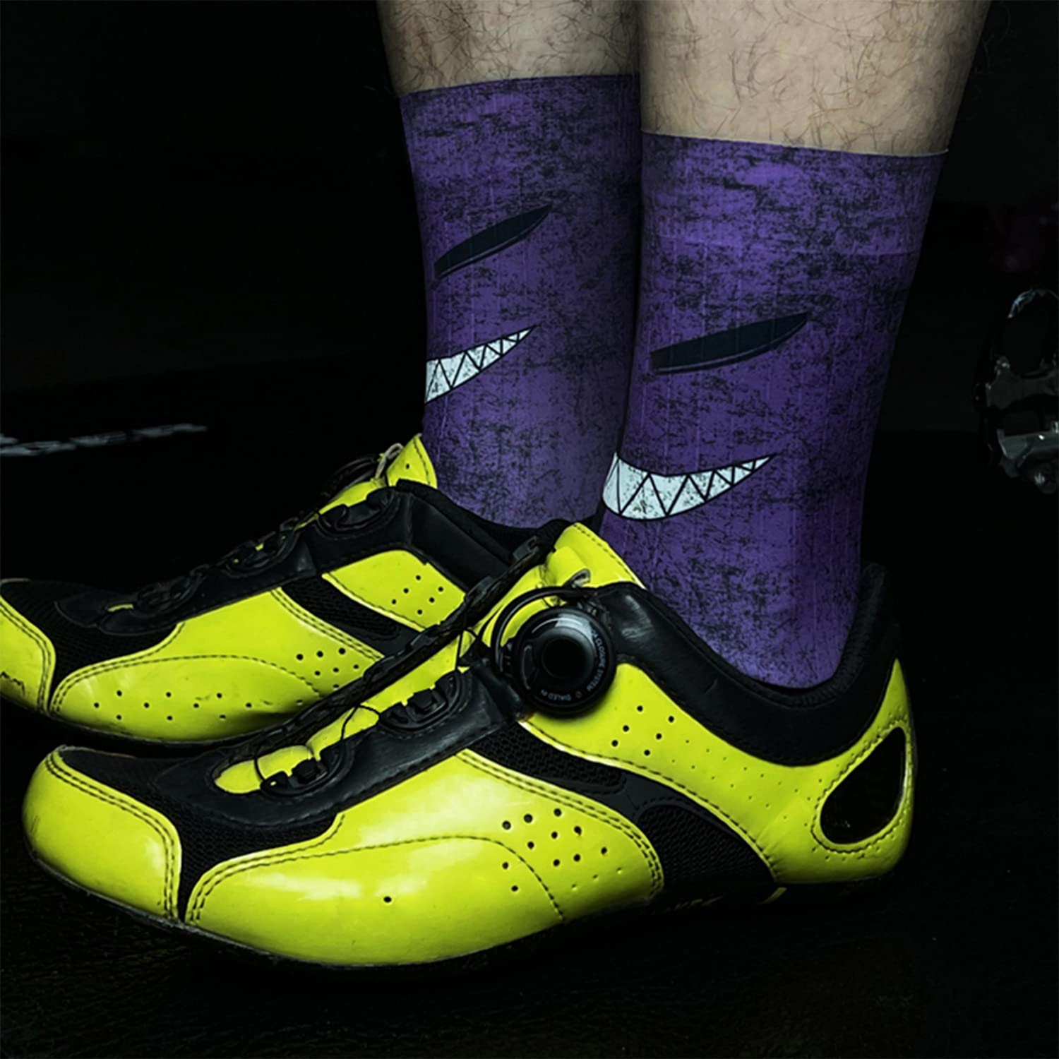 Aero Cycling Socks, Road Mtb Performance Socks, Breathable Crew Bike Socks, Firm Compression Fit, Men & Women (Purple)