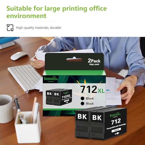 712XL Black Ink Cartridges (2 Pack, 80ml) -LOMENTI Compatible 712XLBK 3ED71A Ink Cartridges Replacement for HP 712XL DesignJet T650 T630 T230 T210 Studio Plotter Printers