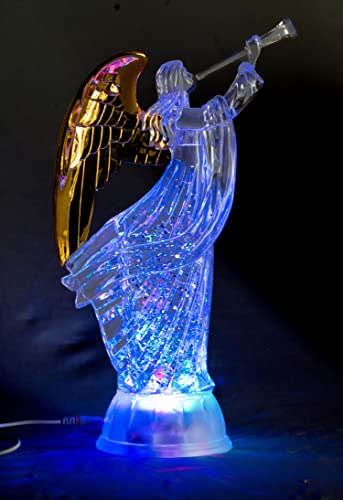 Dalax- Electric-Led Light Up Figurine Swirling Glitter Lighted Sparkling Multi-Color Changing 12'' Prayer Angel Trumpet Statues Home Decorations Angels Wings Statue Christmas Ornaments Snow Globe