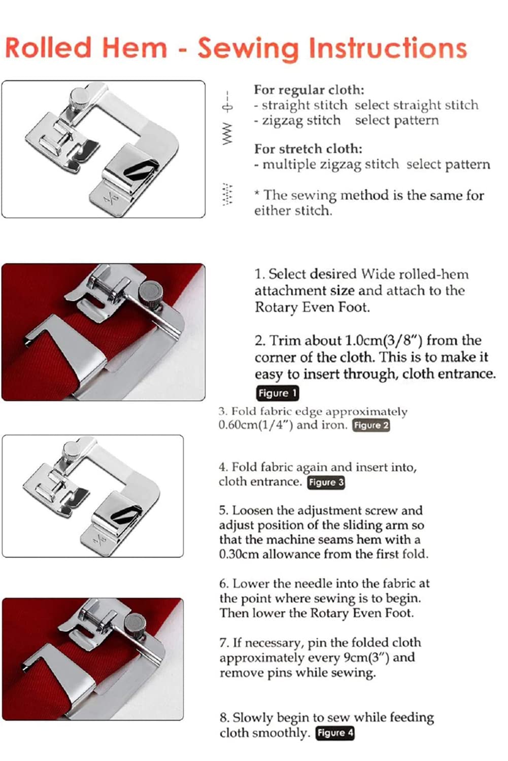 7PCS Sewing Presser Foot Kit Includes 6PCS Rolled Hem Presser Foot and 1PCS Universal General Purpose Zig Zag Foot for Most Low Shank Snap-On Singer, Brother, Babylock, Janome Sewing Machines