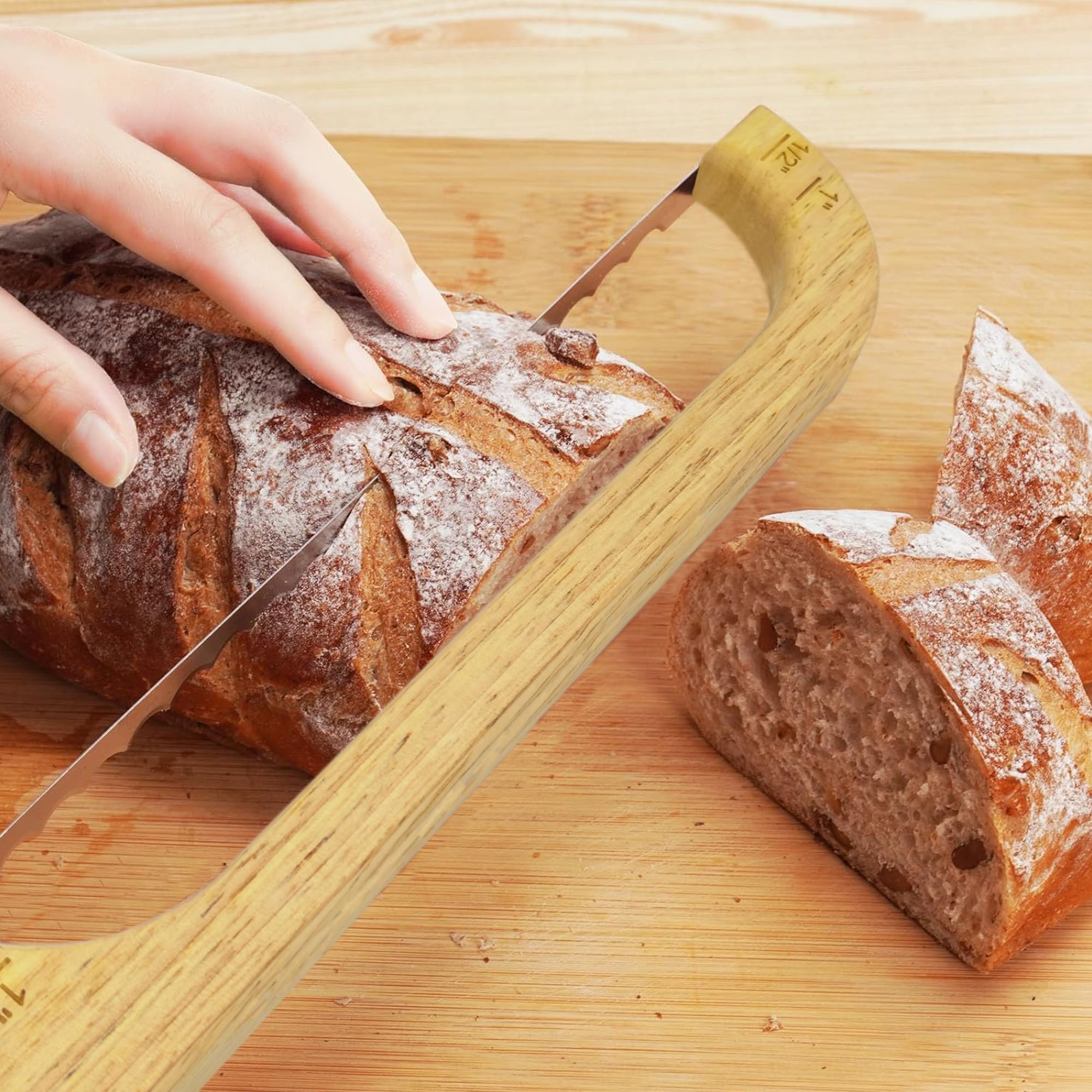 Arflo Wooden Bread Bow Knife - 16" Bread Bowl Knife - 420 Premium Stainless Steel Bread Saw with Protective Cover - Bread Knife for Homemade Bread - Sourdough Bread Knife