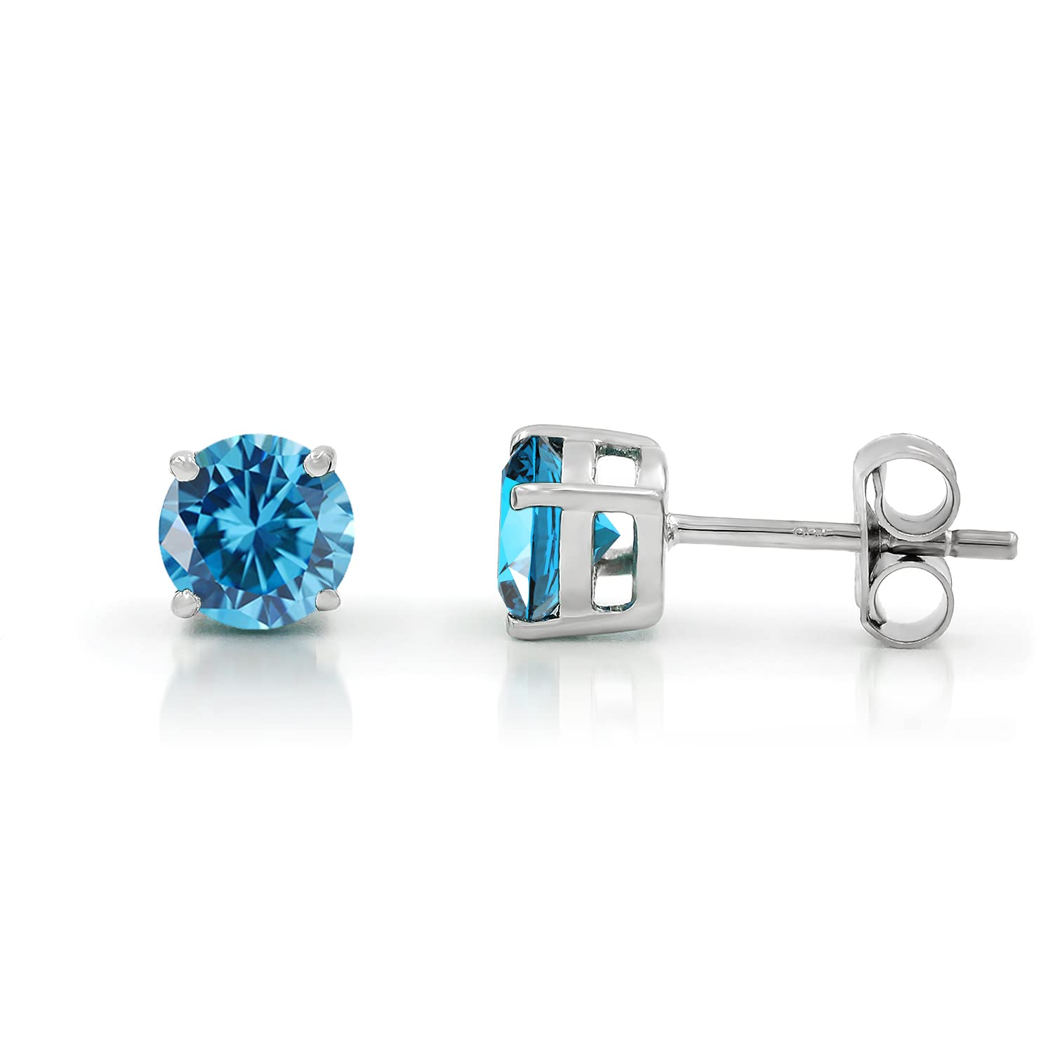 925 Sterling Silver 6mm Round 2.00 ct Genuine Gemstone Birthstone Stud Earrings, Giorgio Bergamo (Aquamarine)
