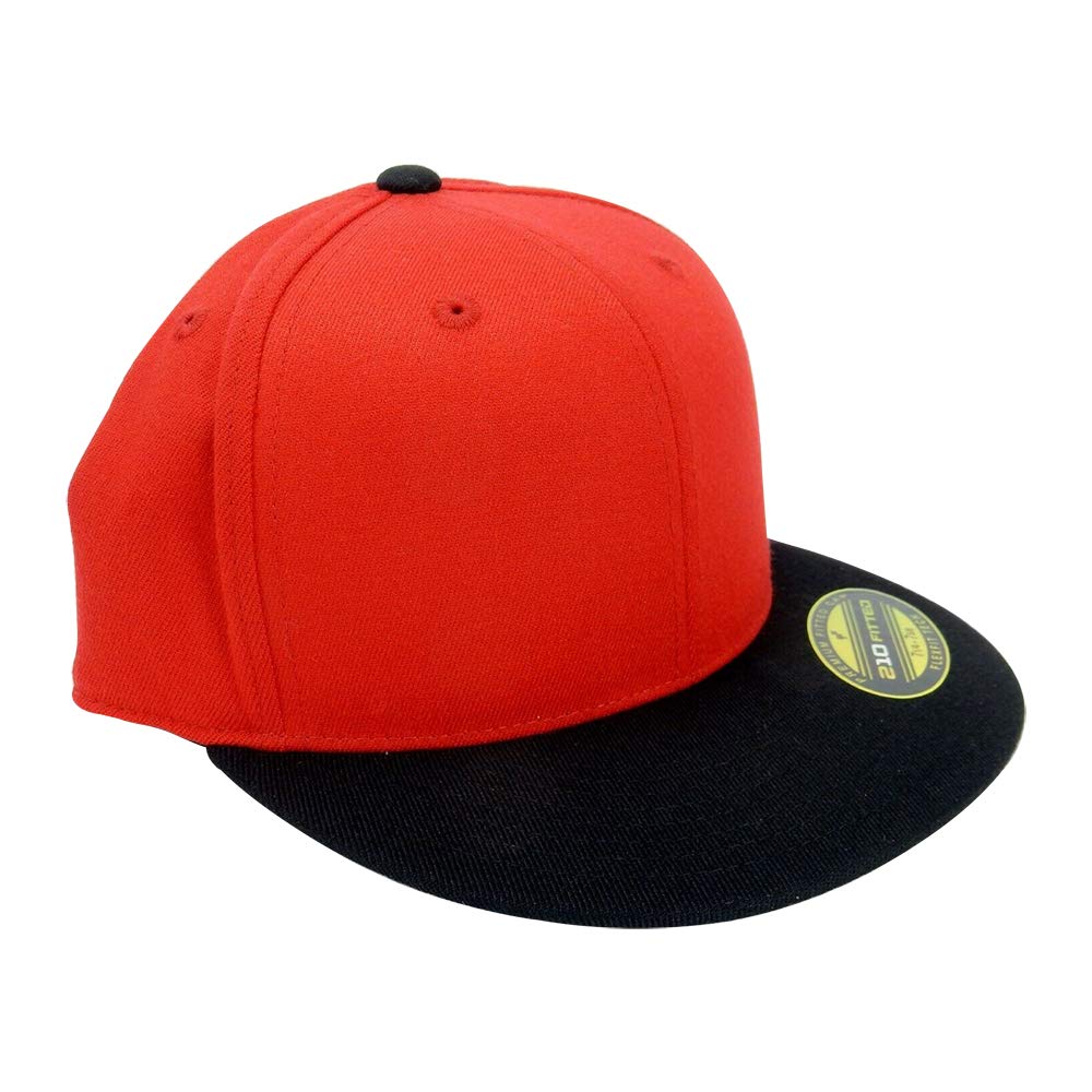 6 Panel Flat Bill Cap, Flexfit, 2-Color Crown Bill & Accents, Red/Black - Large/X-Large.