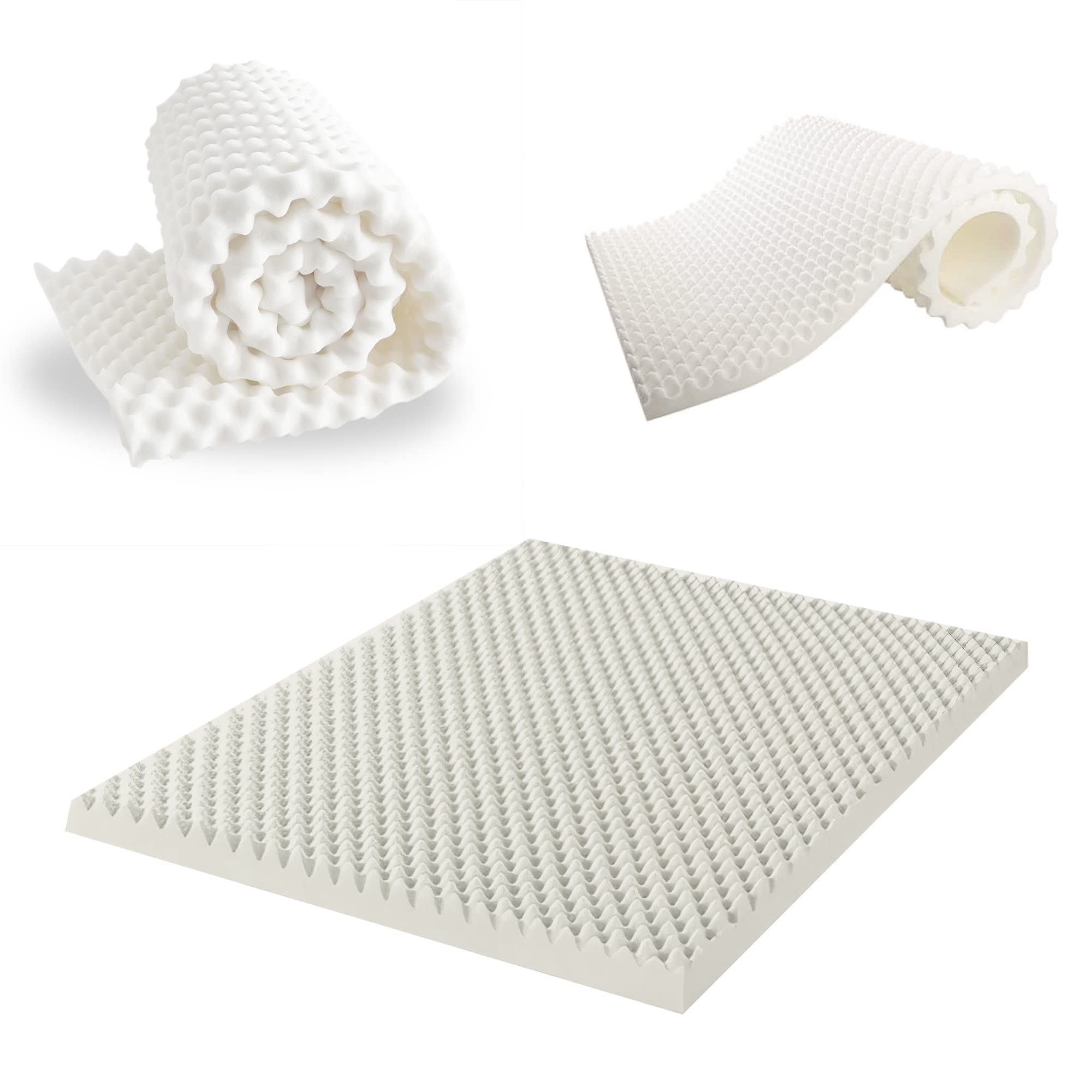 Spring Sleep, 1-Inch Convoluted Egg Shell Breathable Foam Topper, Adds Comfort to Mattress, Twin, White