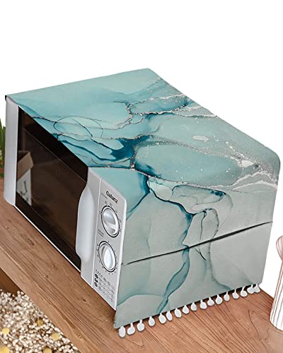Comforance Marble Turquoise Microwave Cloth Cover 12x35inch, Anti-Slip Dust Oil Proof Cloth, Decorative Kitchen Appliance for Refrigerator Washing Machine Protector, Marble Textured Modern