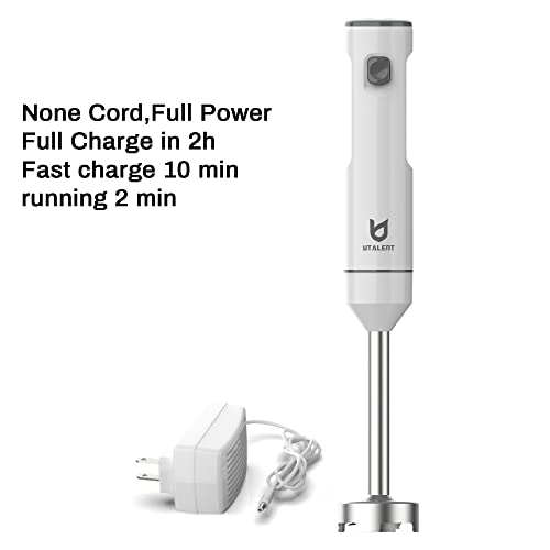 Cordless Hand Blender, UTALENT Variable Speed Immersion Blender handheld Rechargeable, with Fast Charger, Egg Whisk, for Smoothies, Milkshakes, Hummus and Soups β White